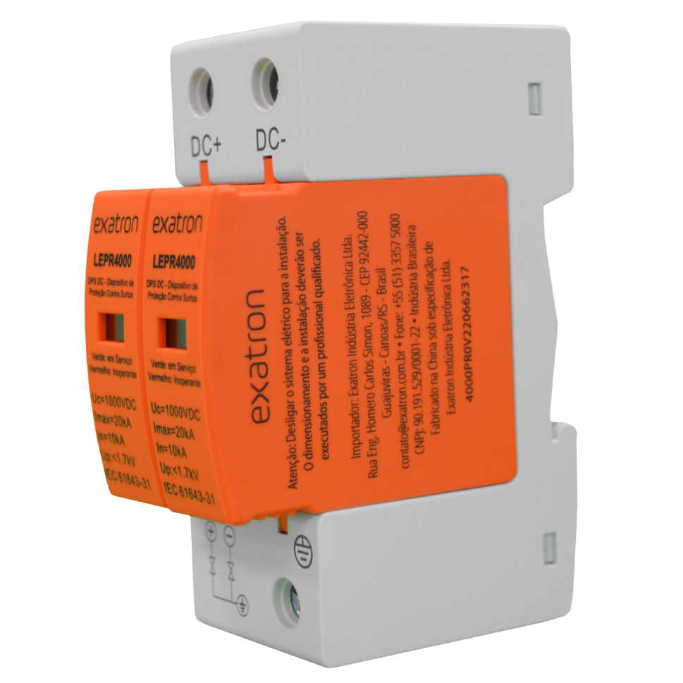 Dispositivo de proteção contra surtos - DPS 2P 20KA - Exatron